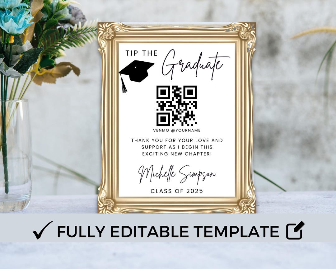 Tip the Graduate Sign Template, Editable College Fund QR Code, Custom ...