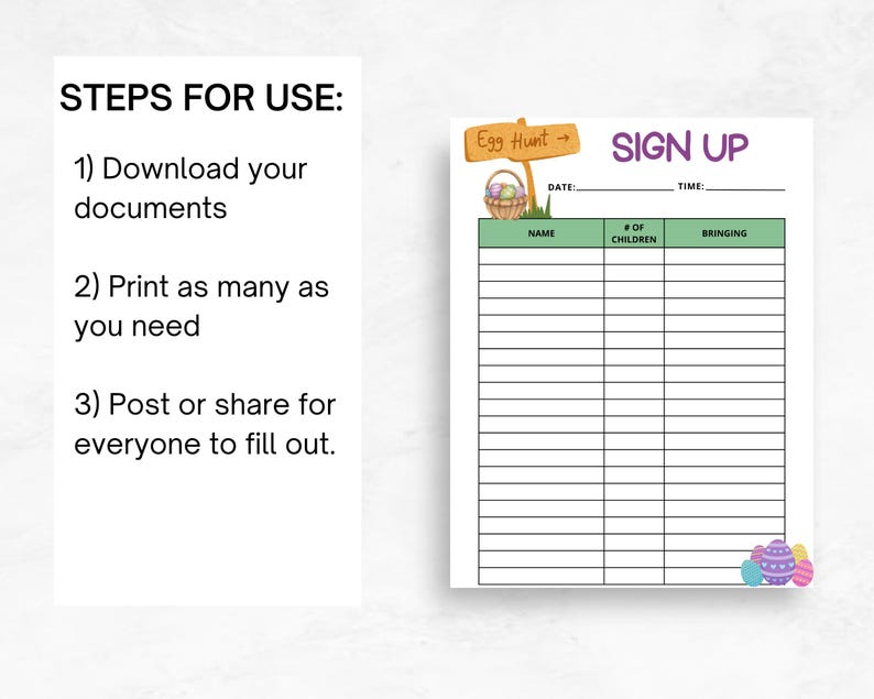 Easter Egg Hunt Sign up Sheet, Neighborhood Egg Hunt, Printable Kids ...