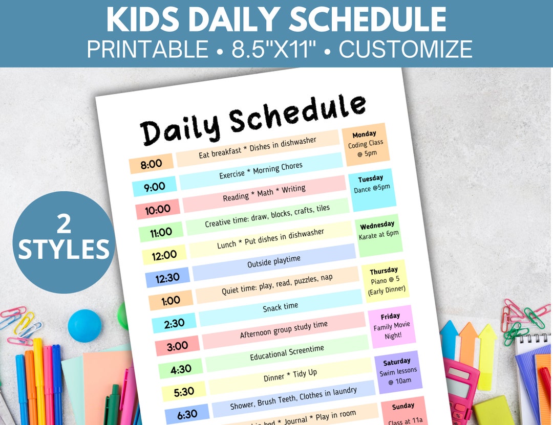 Homeschool Schedule Template, Editable Kids Routine Chart, Fillable ...