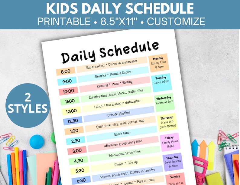 Homeschool Schedule Template, Editable Kids Routine Chart, Fillable ...