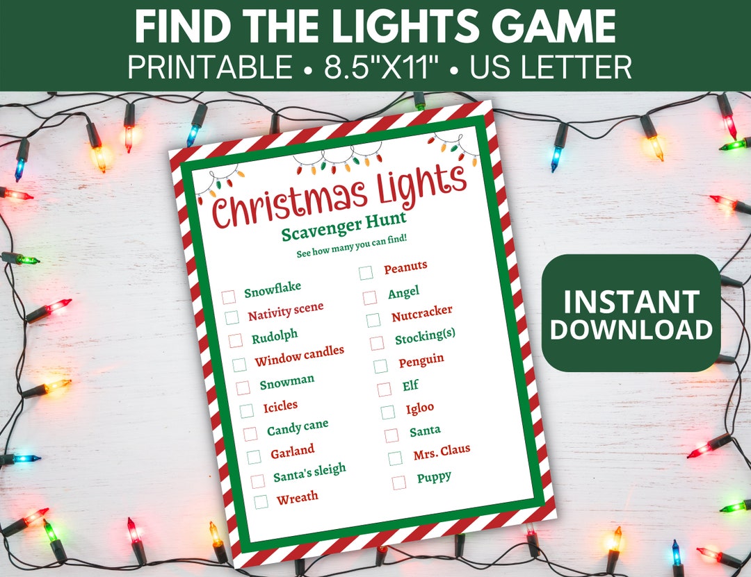 Christmas Lights Outdoor Scavenger Hunt, Xmas Scavenger Hunt Printable ...