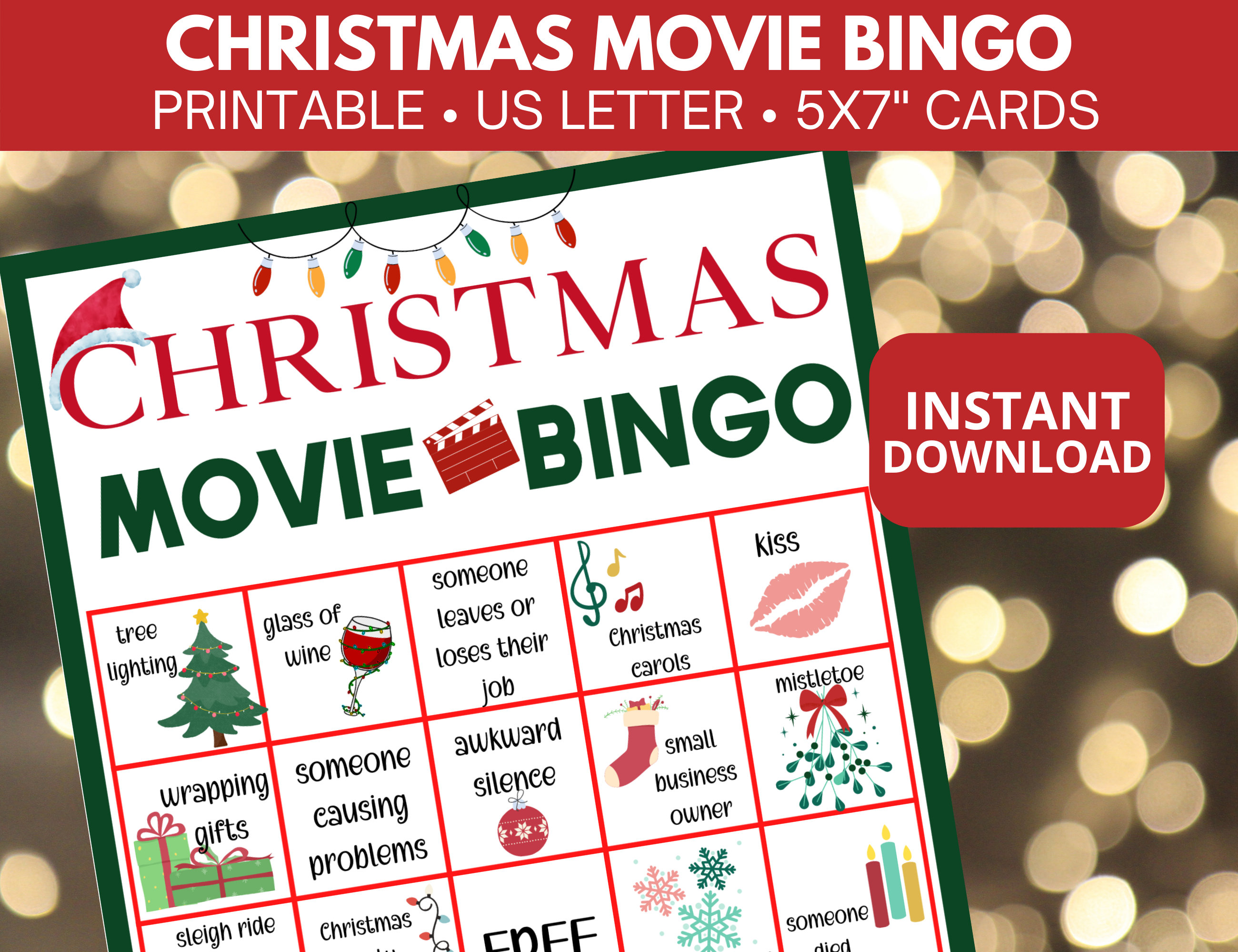 Christmas Movie Bingo Printable, Christmas TV Movie Bingo, Holiday Rom ...