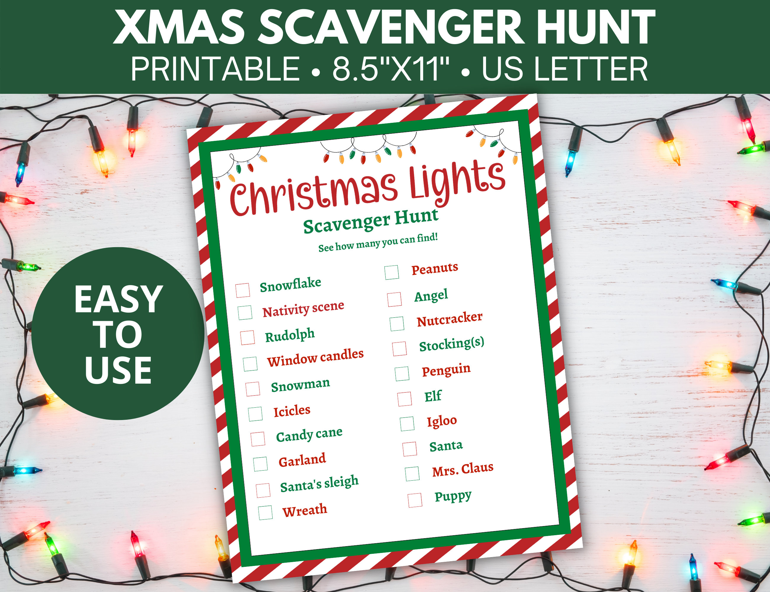 Christmas Lights Outdoor Scavenger Hunt, Xmas Scavenger Hunt Printable ...