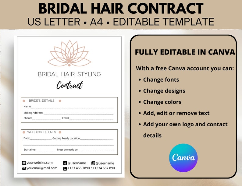 Bridal Hair Contract Template, Bridal Party Hair Service Contract ...