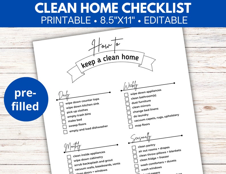 Editable Cleaning Checklist Printable, Cleaning Checklist for Home ...