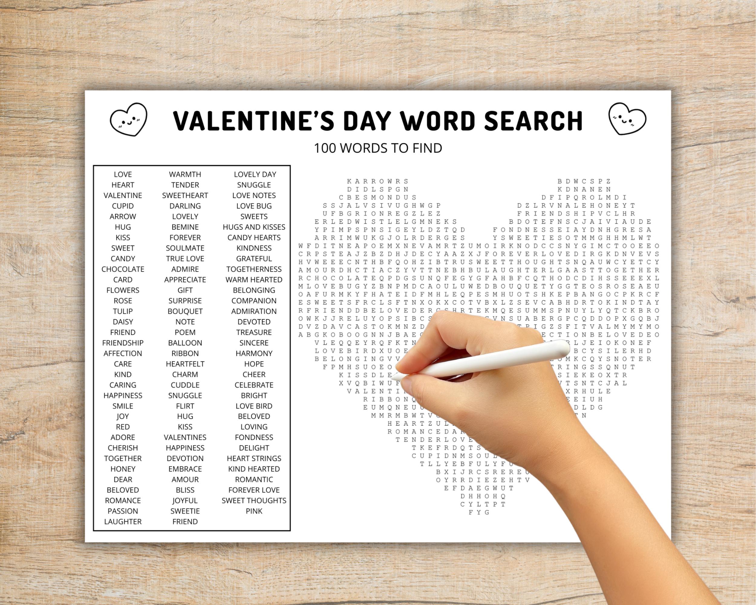Giant Valentine's Day Word Search Printable, Senior Games, Team ...