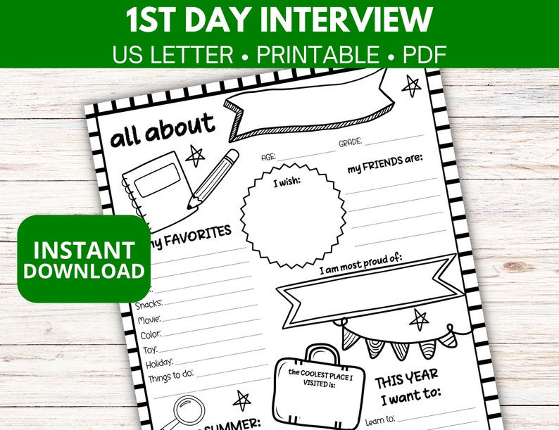 First Day of School Interview, All About Me Kids Printable, Back to ...
