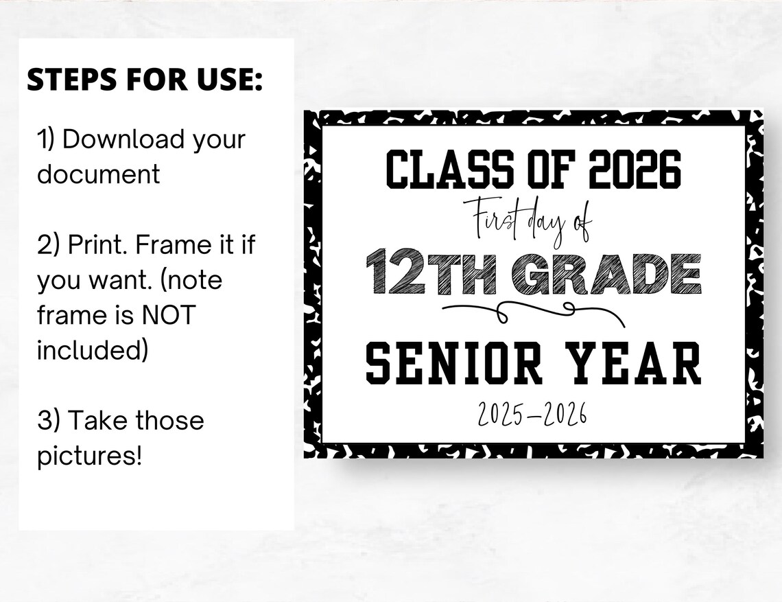 First Day of Senior Year Printable Sign, Class of 2026, Last First Day ...