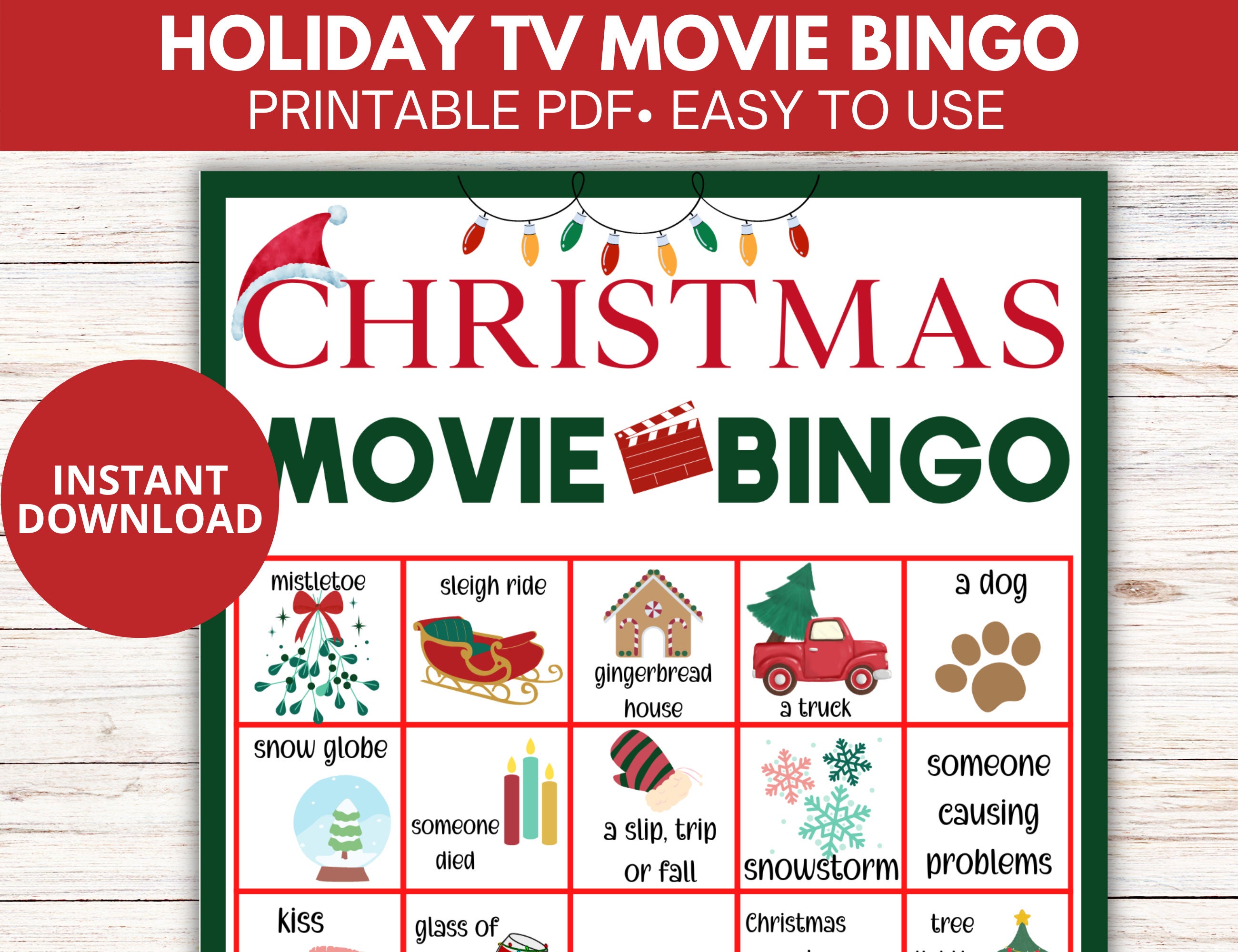 Christmas Movie Bingo Printable, Christmas TV Movie Bingo, Holiday Rom ...