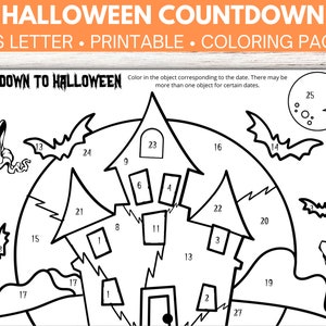 Halloween Countdown Calendar, Printable Halloween Color by Number, Kids ...