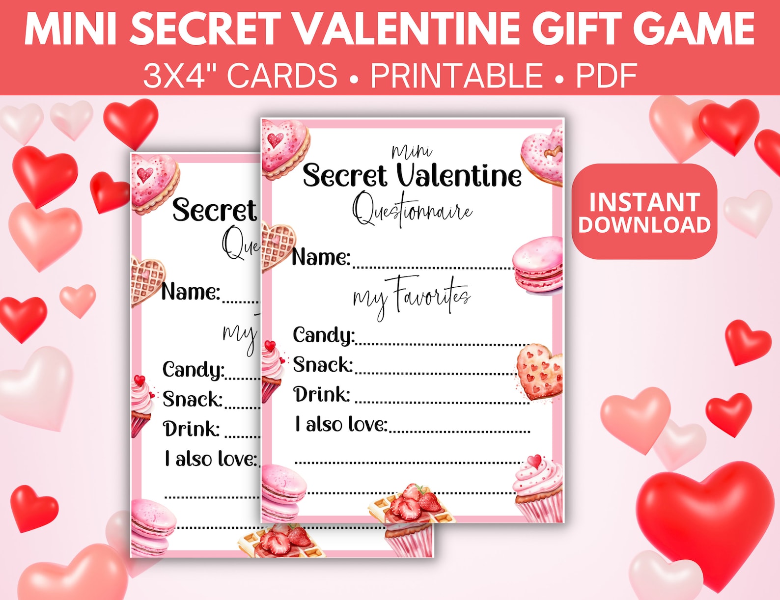 Secret Valentine Mini Questionnaire, Valentine Party Gift Game, Secret ...