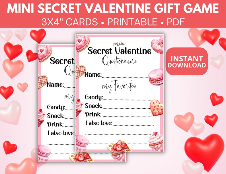 Secret Valentine Mini Questionnaire, Valentine Party Gift Game, Secret ...