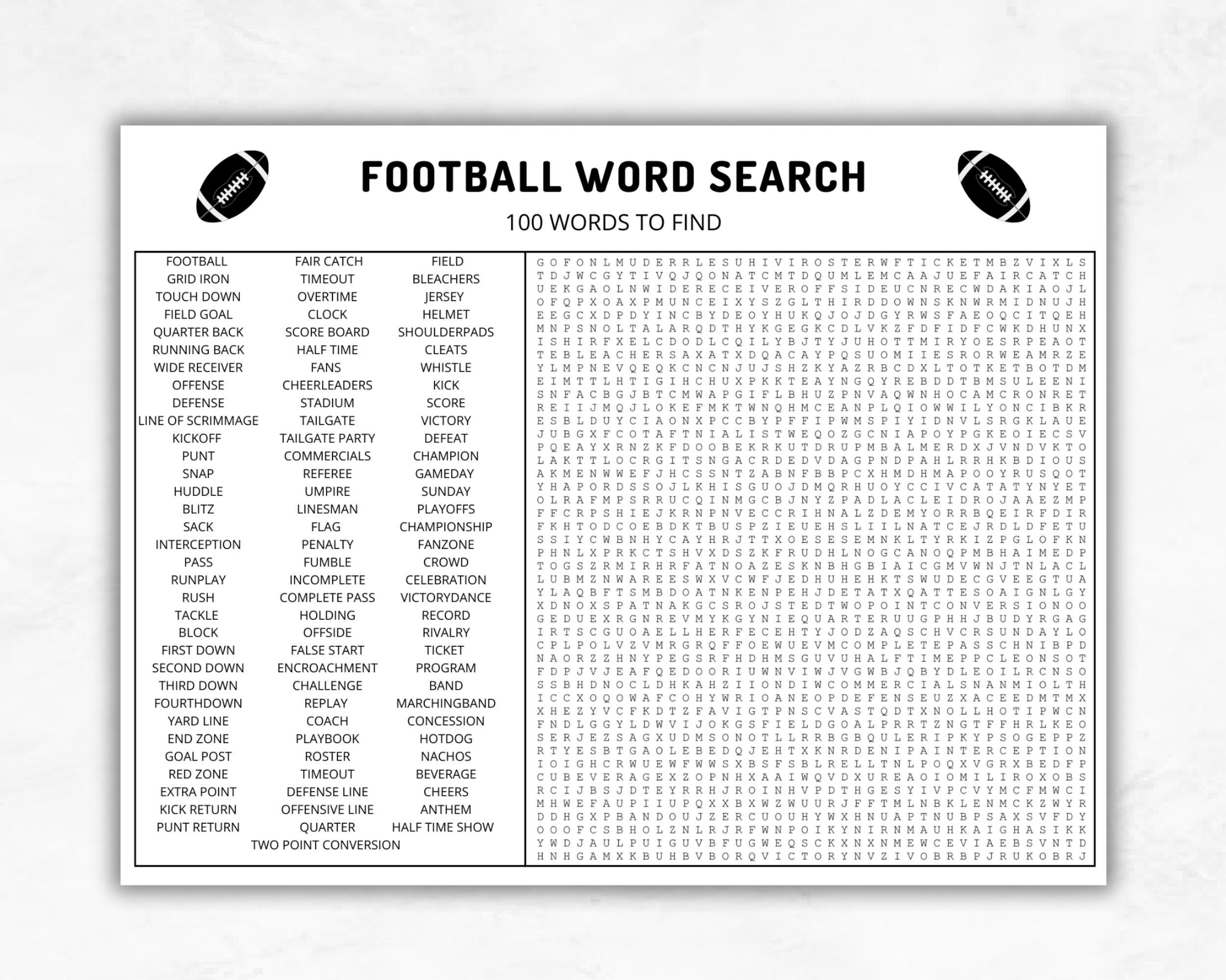 Football Word Search Printable, Big Game Party Activity for All Ages ...