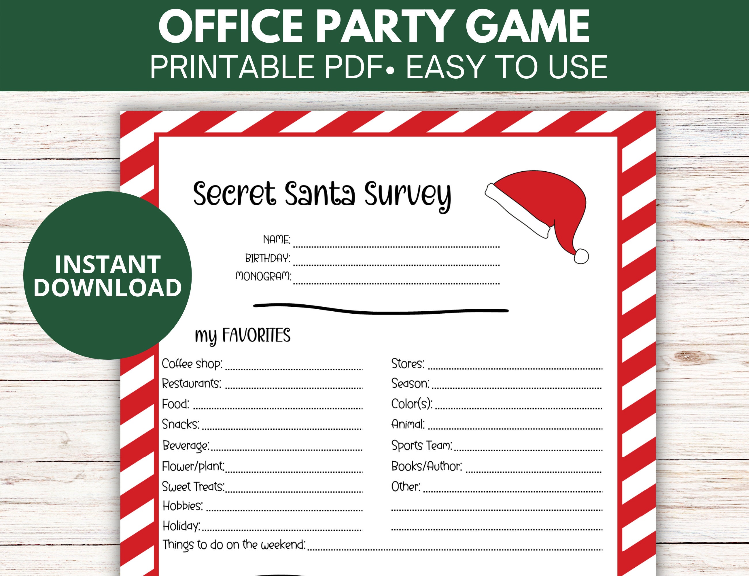 Secret Santa Questionnaire, Coworkers Gift Exchange Game, Printable ...