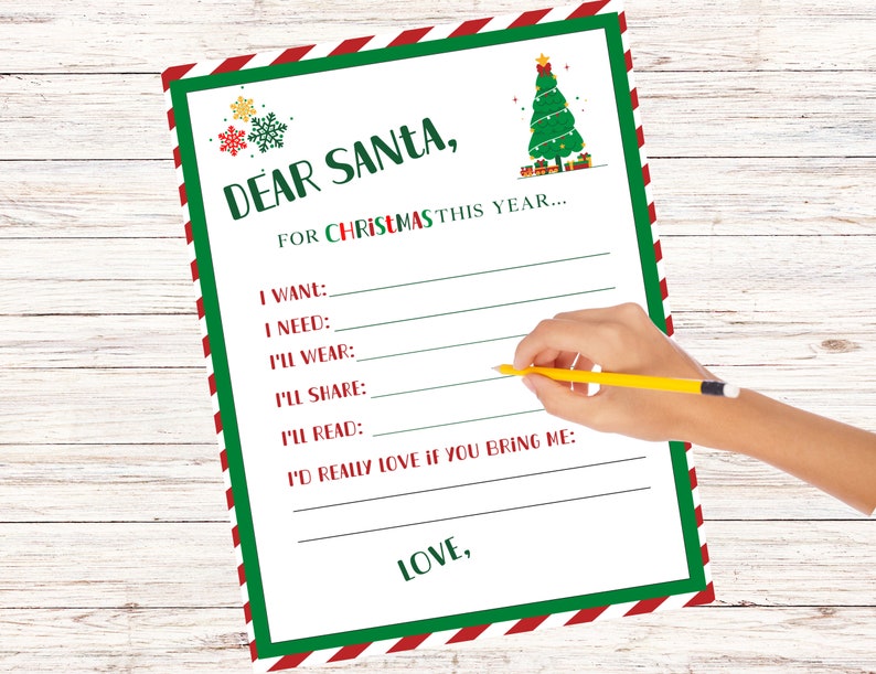 Dear Santa Letter Printable, Christmas Letter to Santa Claus, Christmas ...