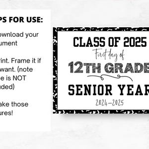 First Day of Senior Year Printable Sign, Class of 2025, Last First Day ...