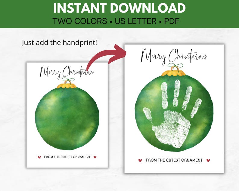Christmas Ornament Handprint Craft, Holiday Handprint Art, Printable ...