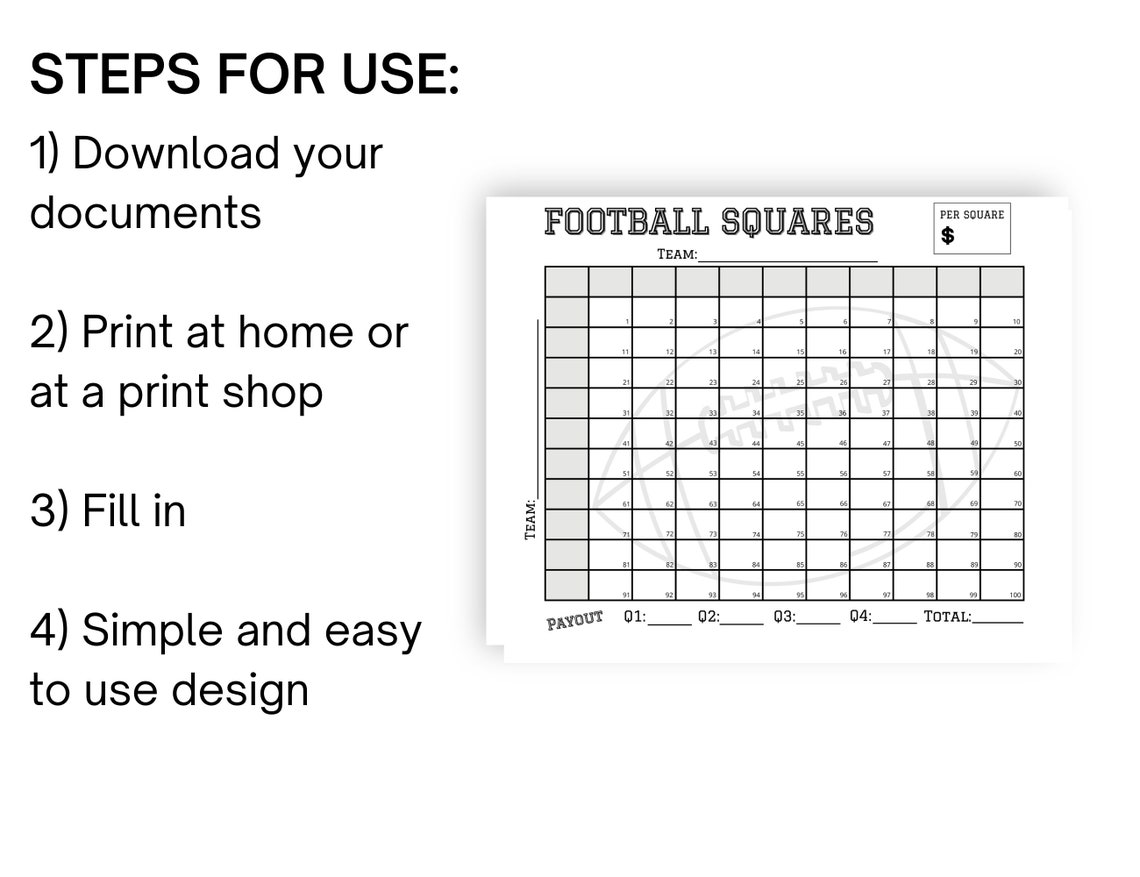 Football Squares Printable, Football Fundraiser, Bowl Squares, Football ...