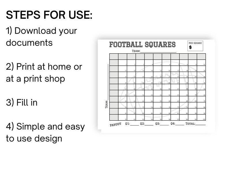 Football Squares Printable, Football Fundraiser, Bowl Squares, Football ...