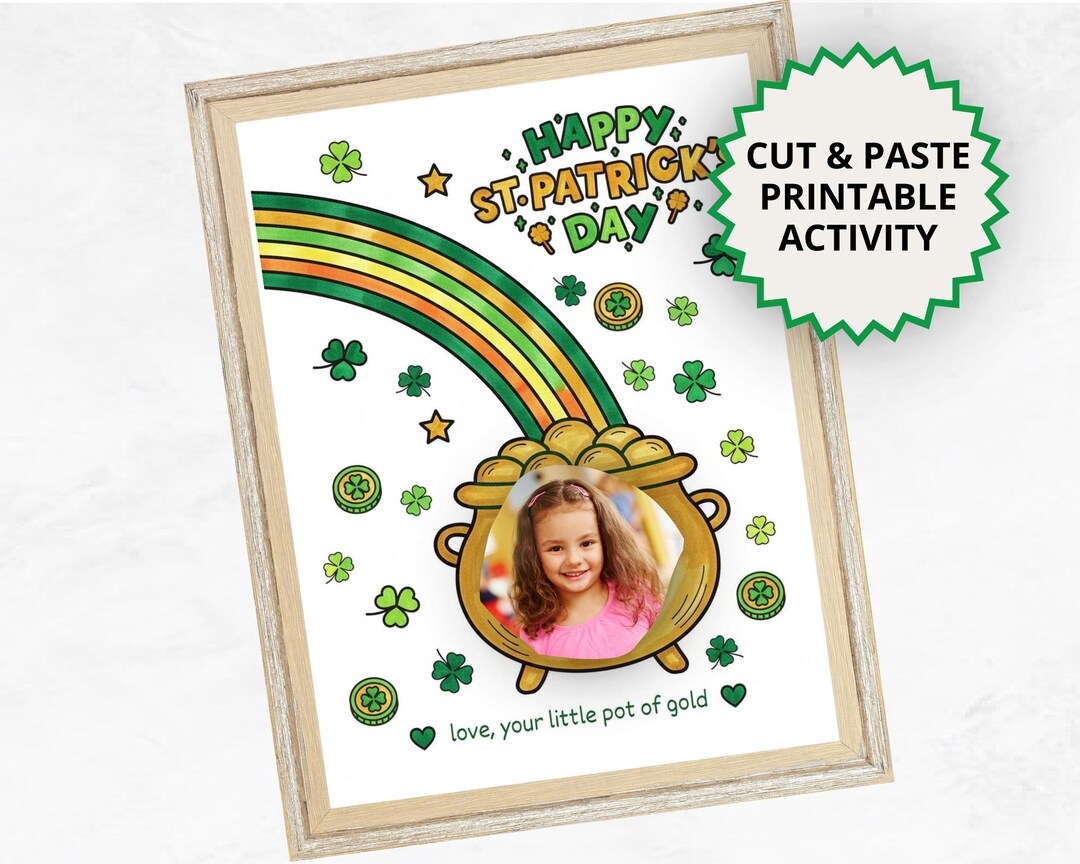 Pot of Gold St Patricks Day Printable, Kids Photo Craft Activity, March ...