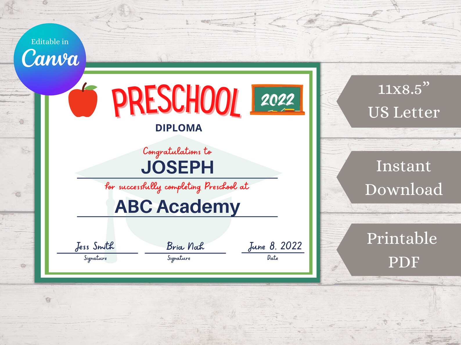 Custom Preschool Diploma Template, Customized Graduation Certificate ...