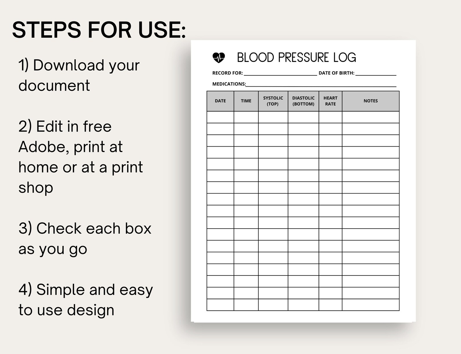 Blood Pressure Log Printable Fillable PDF, Blood Pressure Tracker ...