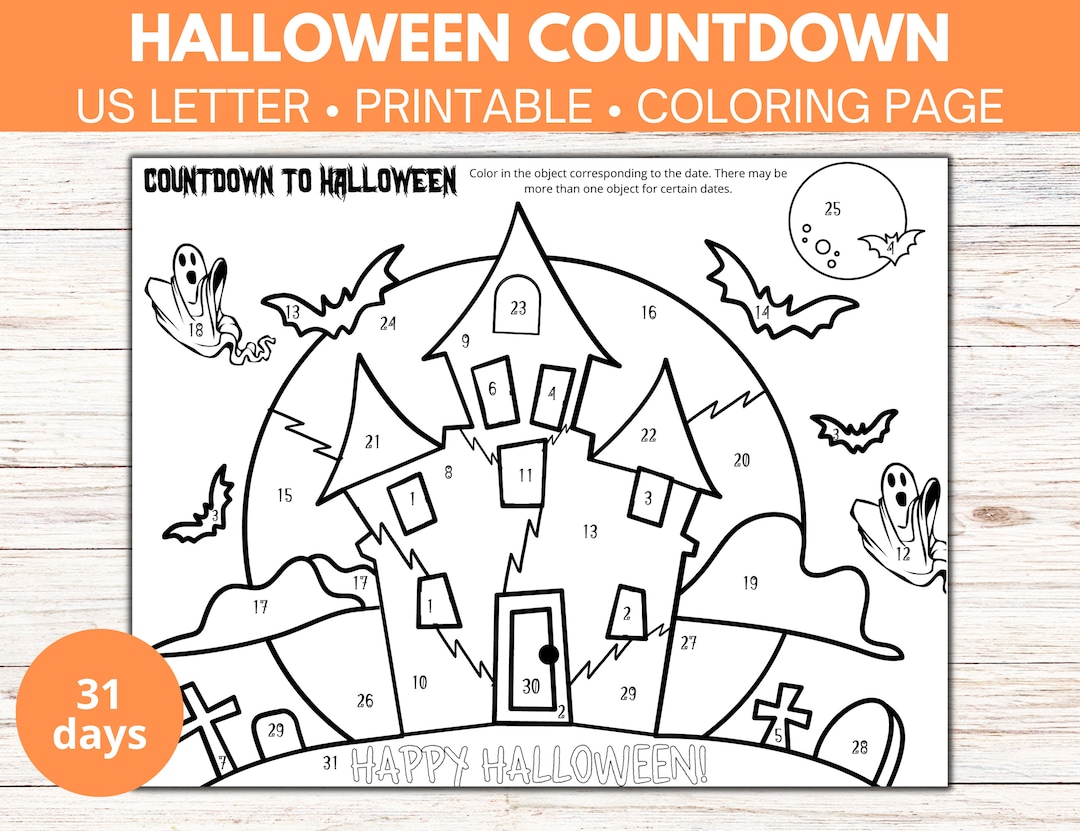 Halloween Countdown Calendar, Printable Halloween Color by Number, Kids ...