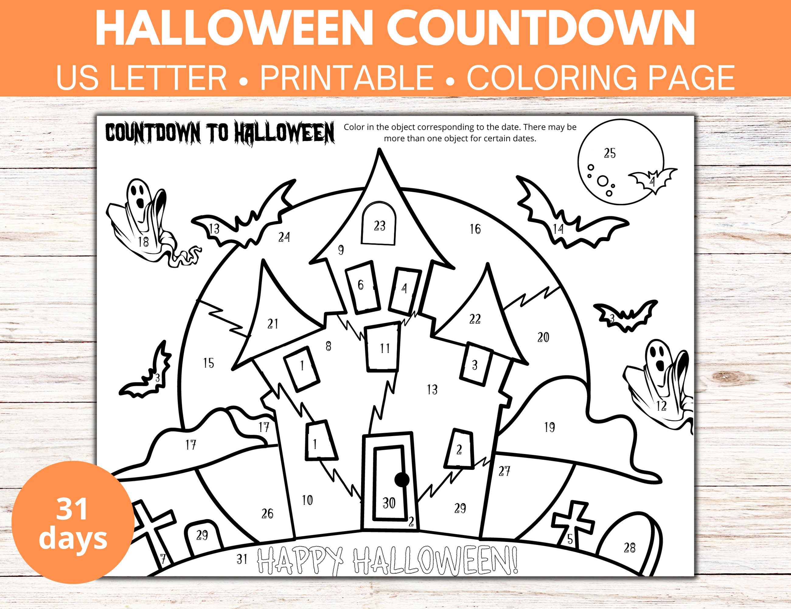 Printable Halloween Countdown Calendar, Halloween Color by Number, Kids ...