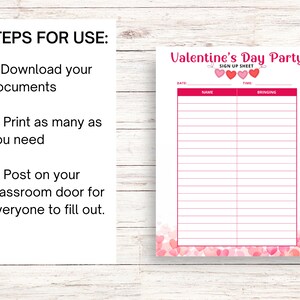 Sign up Sheet Template for Valentine's Day Party, Potluck Sign up Sheet ...