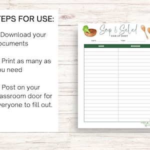 Soup and Salad Sign up Sheet Template, Potluck Sign up Sheet, Printable ...