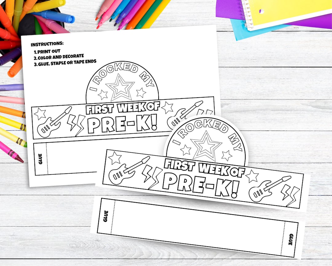 Printable First Week of Pre K Paper Crown, Back to School Coloring ...