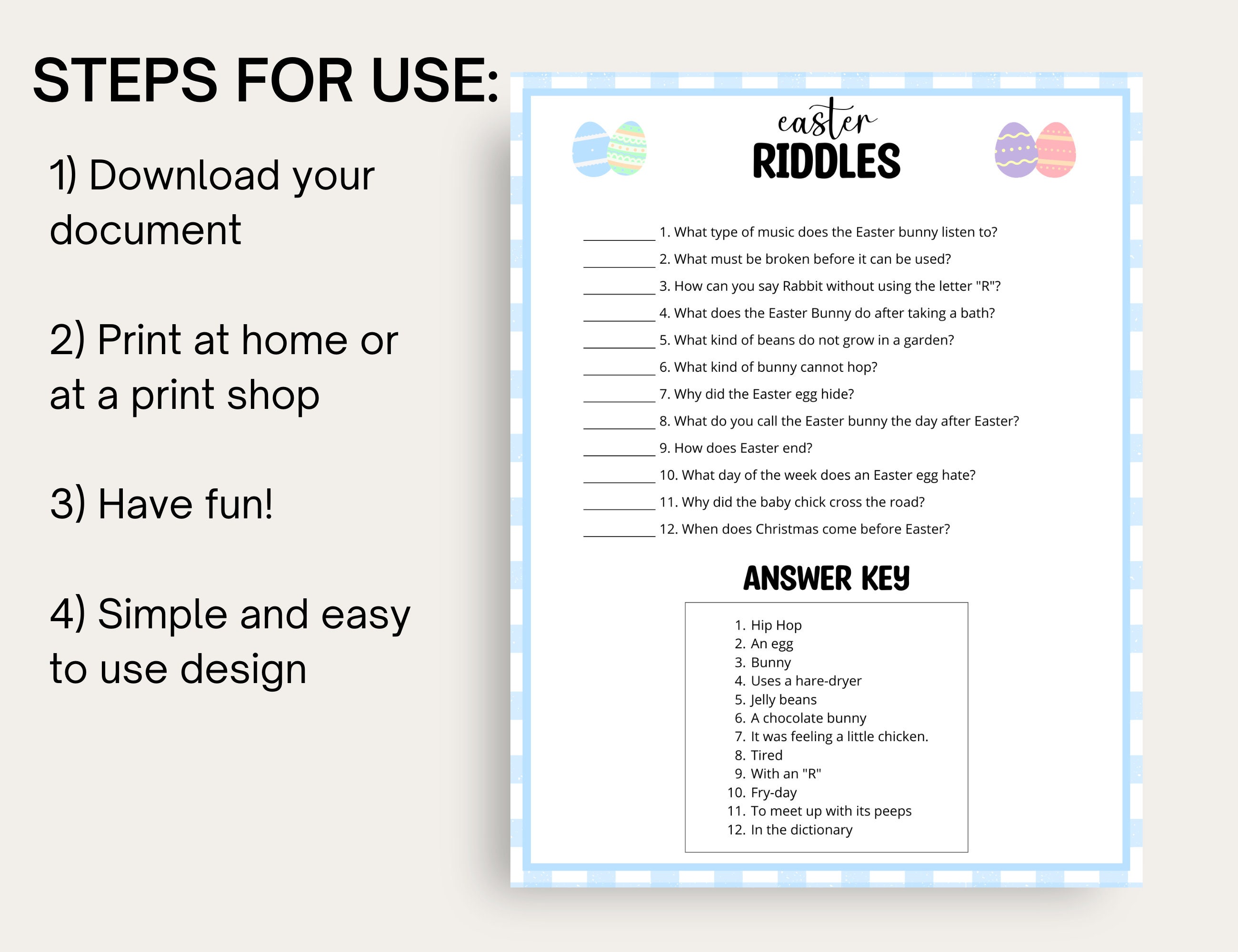 Kids Easter Riddles Printable, Easter Party Printable Riddles for Kids ...