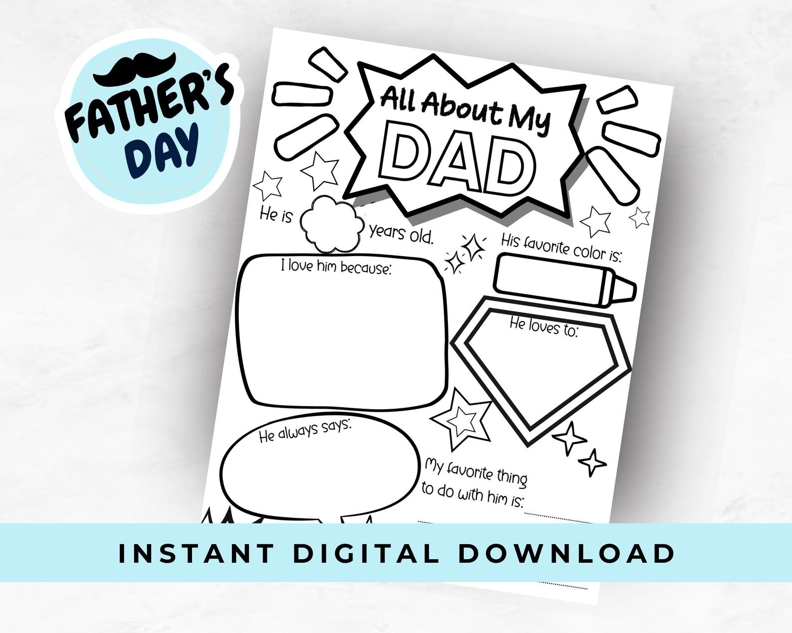 Father's Day Super Dad Craft, Printable Gift From Kids, Fill in the ...