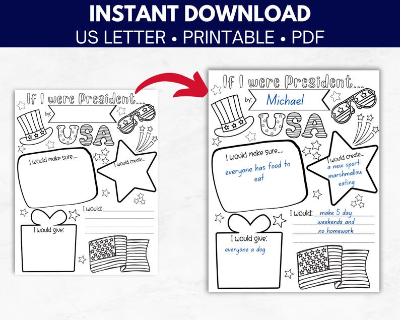 If I Were President Kids Writing Activity, President's Day Worksheet ...