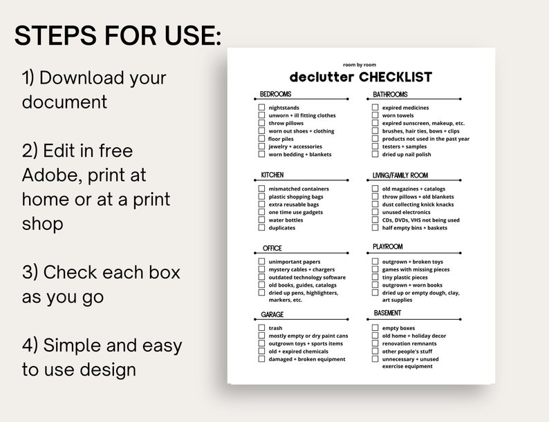 Declutter Checklist Printable, Spring Cleaning Checklist, Cleaning ...
