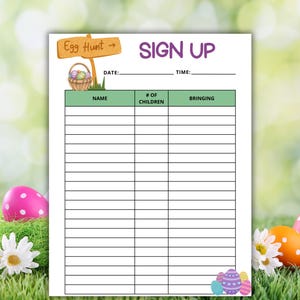 Easter Egg Hunt Sign up Sheet, Neighborhood Egg Hunt, Printable Kids ...