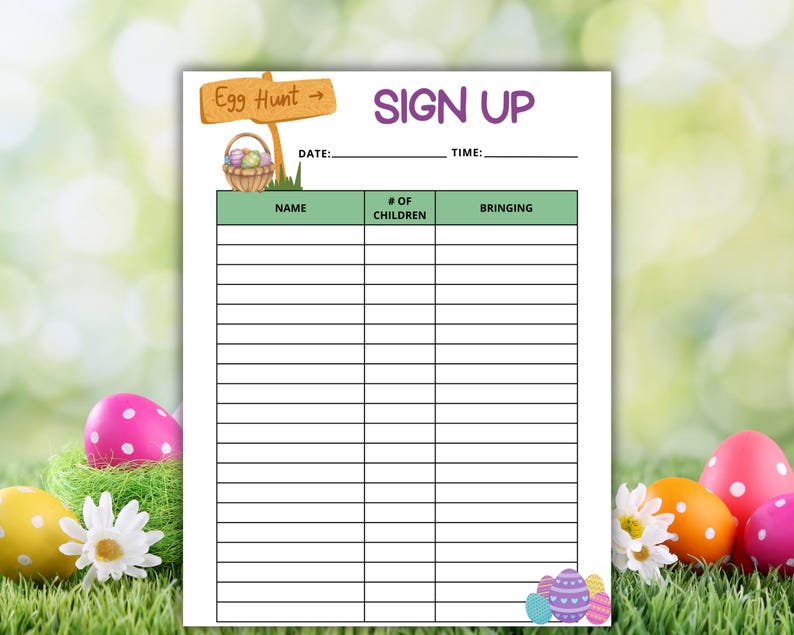Easter Egg Hunt Sign up Sheet, Neighborhood Egg Hunt, Printable Kids ...