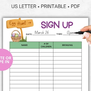 Easter Egg Hunt Sign up Sheet, Neighborhood Egg Hunt, Printable Kids ...