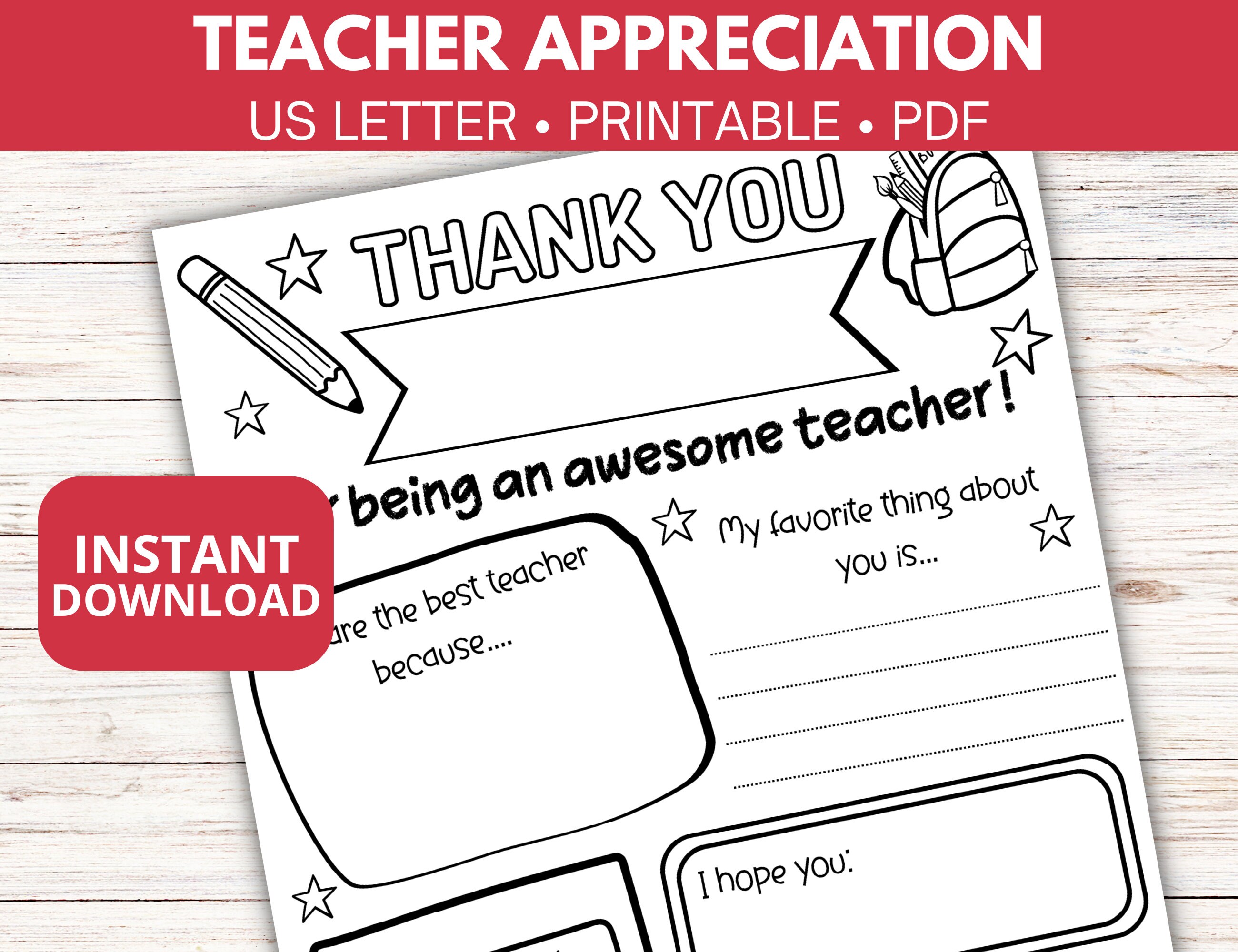 DIY End of Year Teacher Gift Coloring Page, End of Year Thank You Card ...