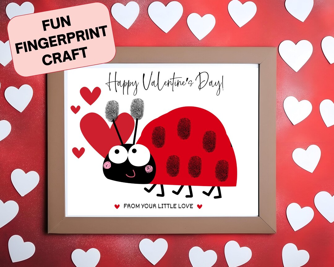 Valentine's Day Kids Fingerprint Art, Winter Handprint Craft, Printable ...