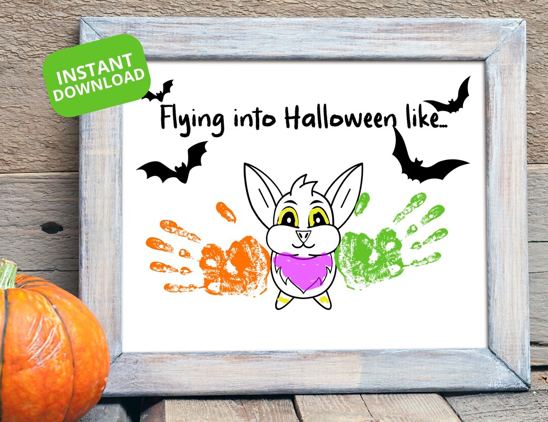 Printable Cute Halloween Bat Handprints Craft, Fall Handprint Art ...
