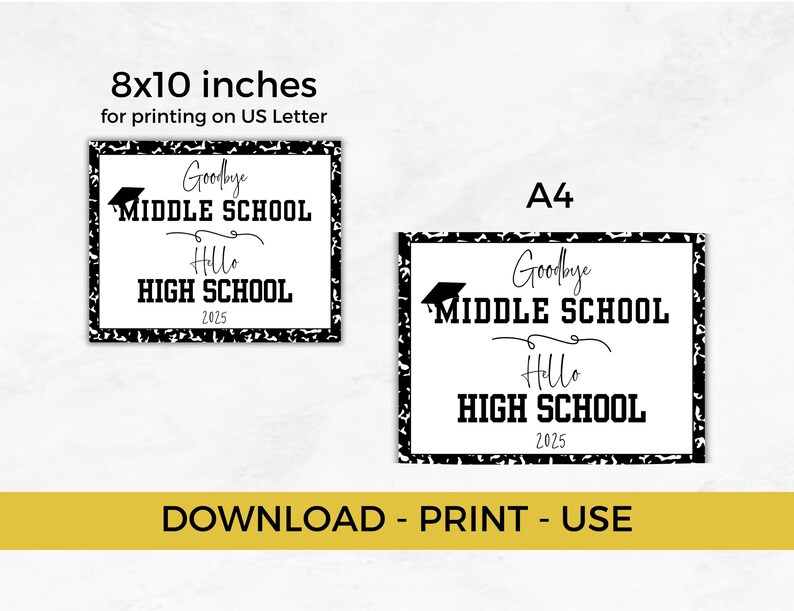 Goodbye Middle School Sign, Printable Last Day of 8th Grade Sign, Class ...