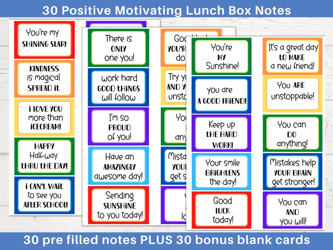 Cute Lunch Notes for Kids, Back to School Lunchbox Notes, Lunch Box ...
