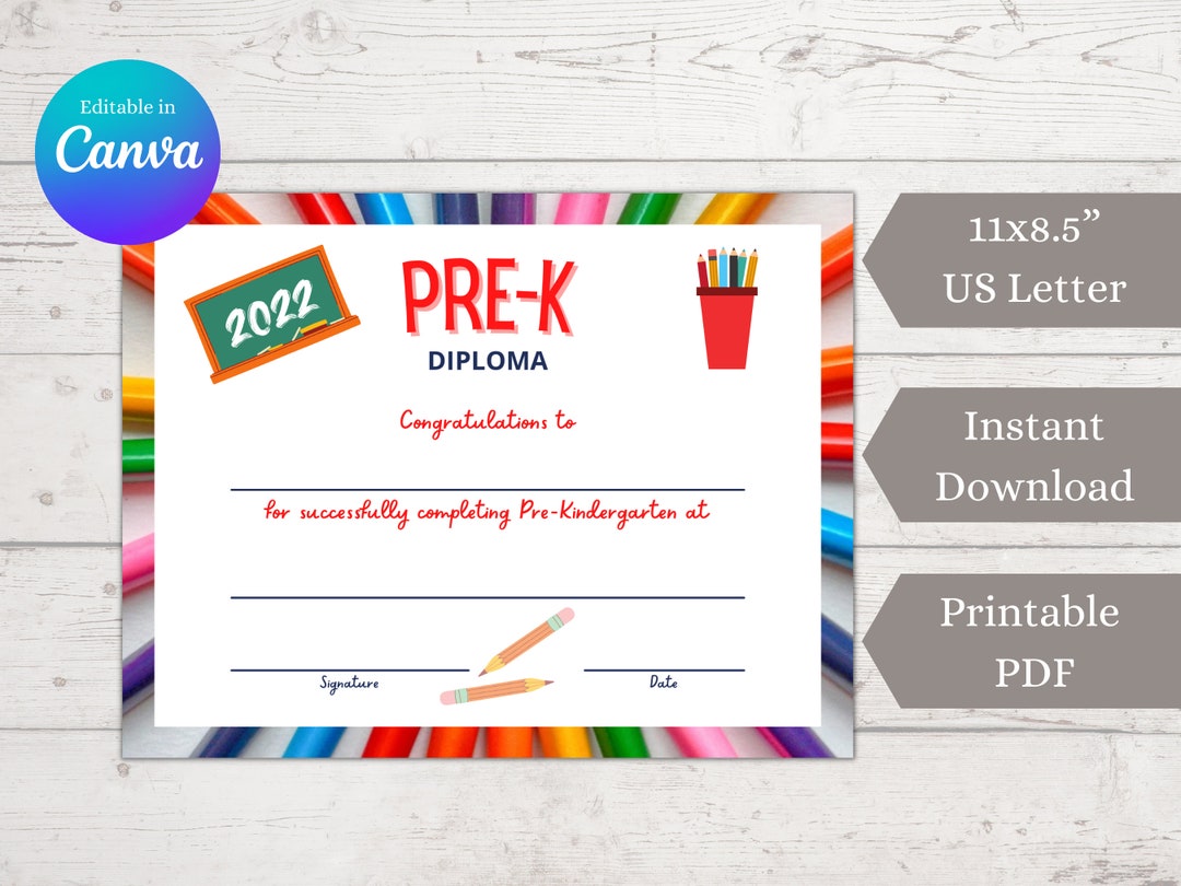 Pre-k Custom Diploma Template With Signatures, Editable Prekindergarten ...