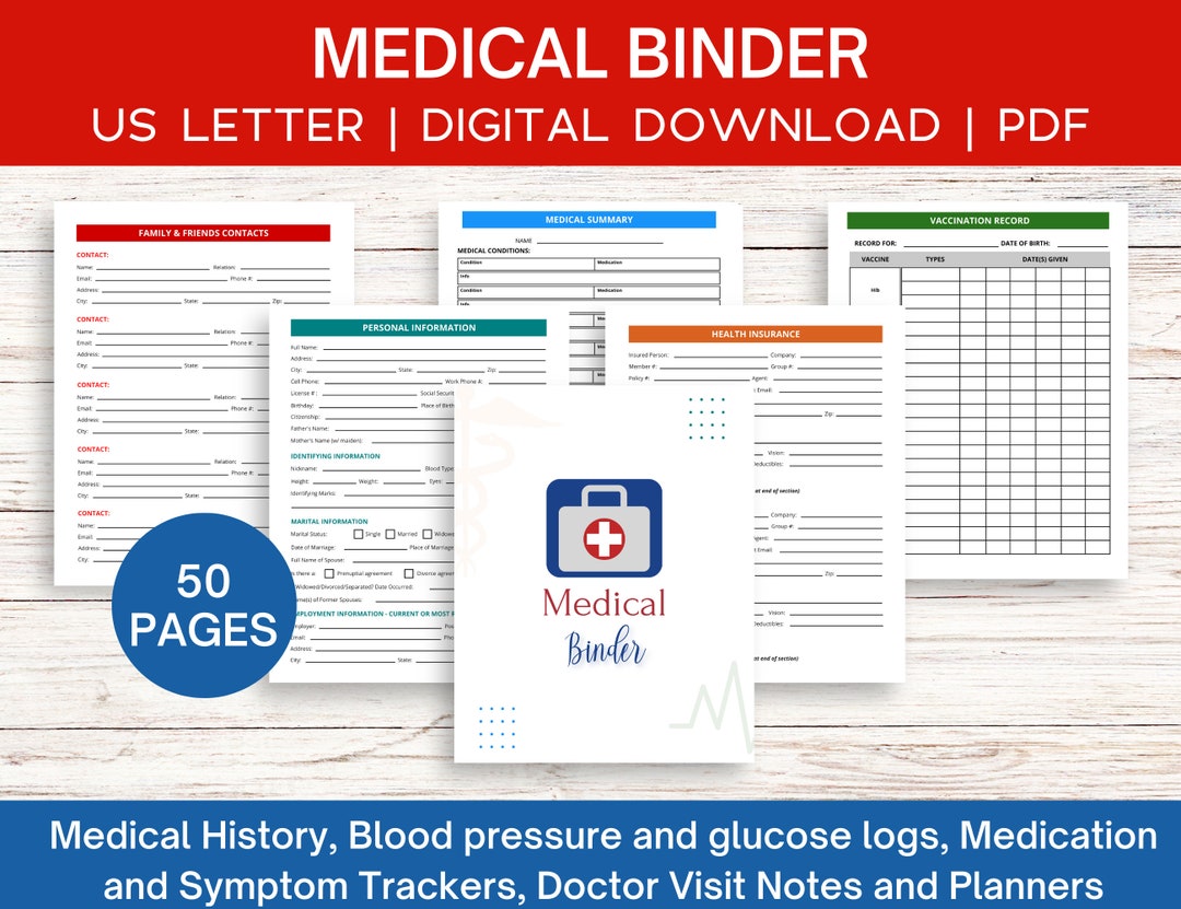 Medical Binder, Medical Planner Printable or Fillable PDF, Medical ...