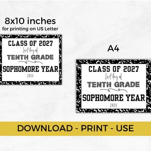 Last Day of 10th Grade Sign Printable, Class of 2027, End of School ...