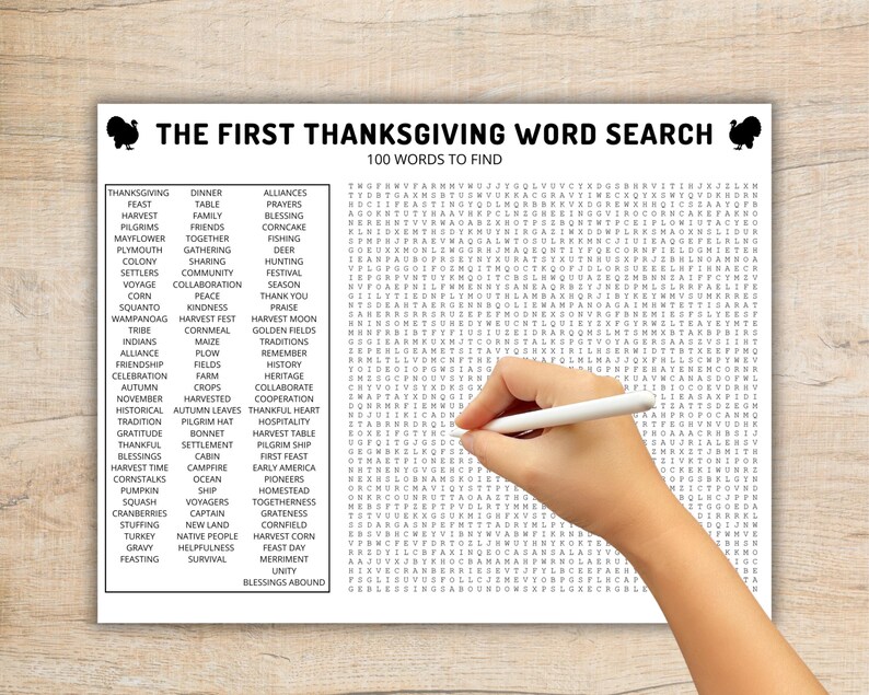 Giant Thanksgiving Word Search Printable, Senior Games, Family and ...