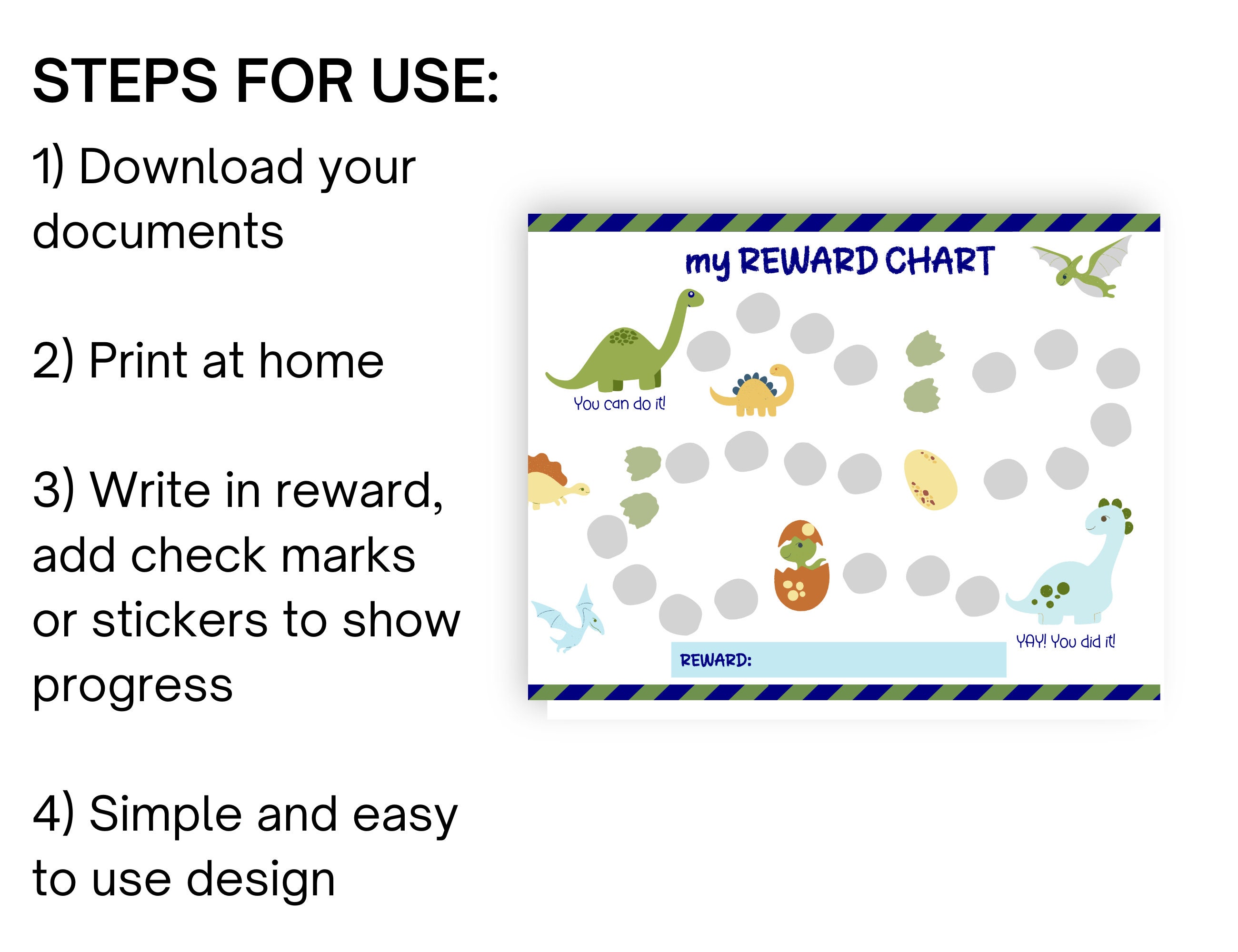 Dinosaur Kids Reward Chart, Reading Reward Chart, Sticker Chart, Dino ...