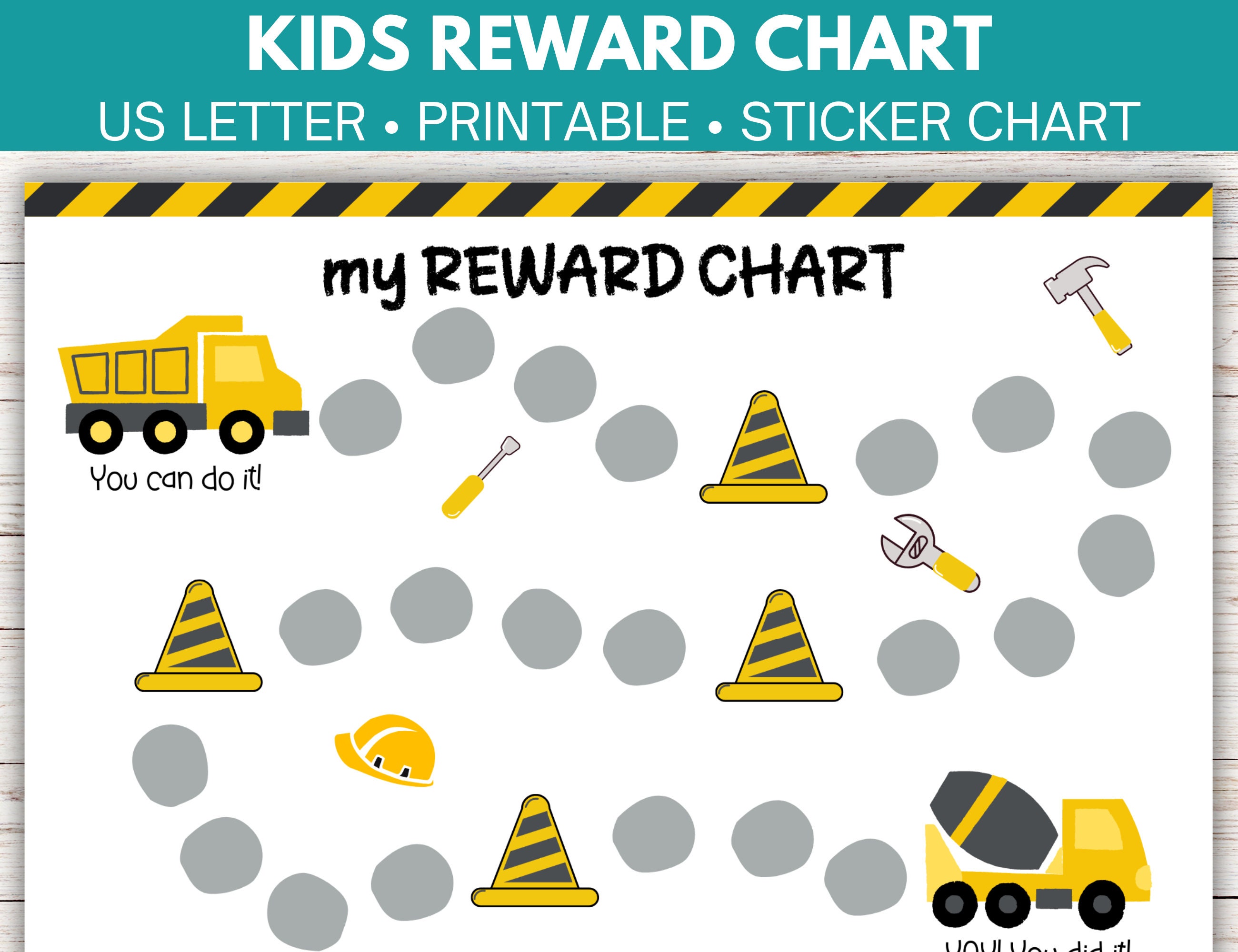 Dump Truck Kids Reward Chart, Toddler Behavior Chart, Sticker Chart ...