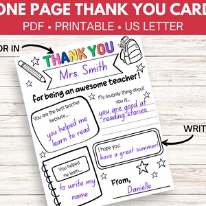 End of Year Teacher Gift Coloring Page, Last Day of School Thank You ...